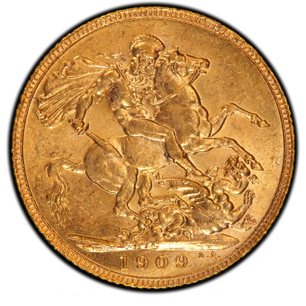 Edward VII gold Sovereign 1909-C MS62 PCGS – Harrington's Auctions